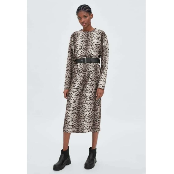 Zara | Dresses | Zara Belted Zebra Animal Print Round Neck Dress | Poshmark
